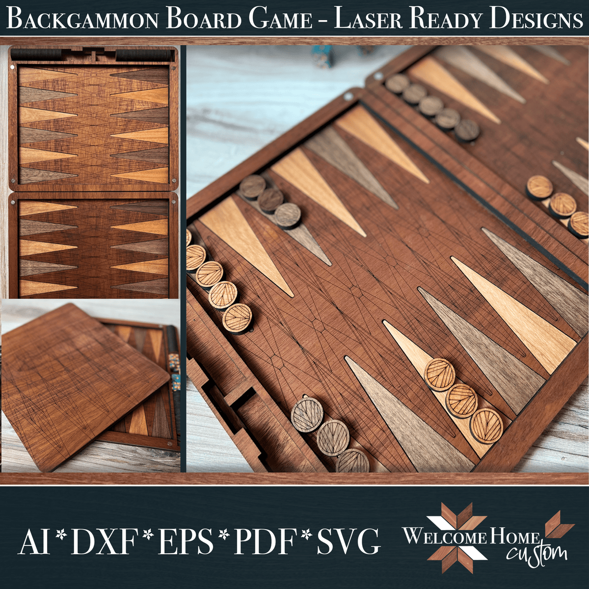 Backgammon Game laser cut design with bonus ornament – Welcome Home Custom