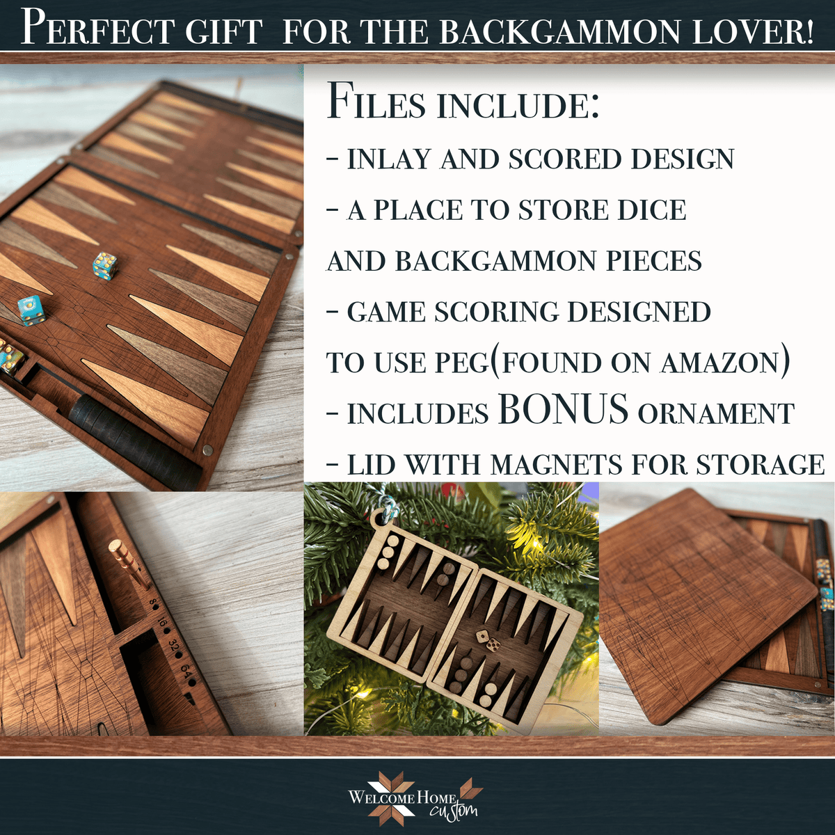 Backgammon Game laser cut design with bonus ornament – Welcome Home Custom