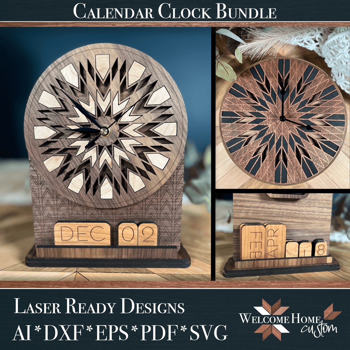 Clock with Calendar and Wall Clock Bundle - Laser Ready Designs ...