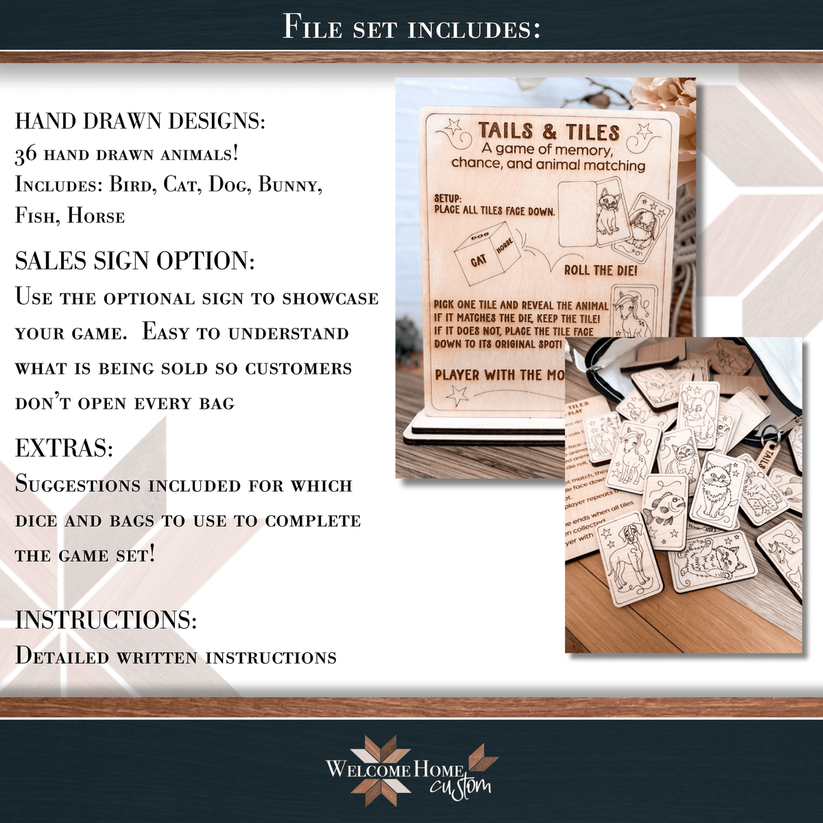 Tails & Tiles Memory Game SVG | Laser Cut File – Welcome Home Custom