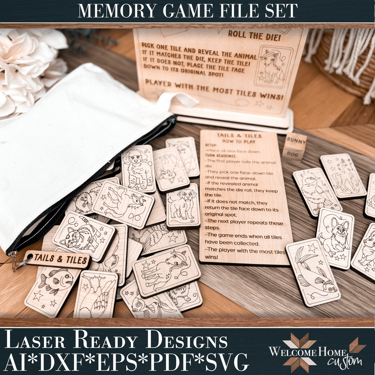 Tails & Tiles Memory Game SVG | Laser Cut File – Welcome Home Custom