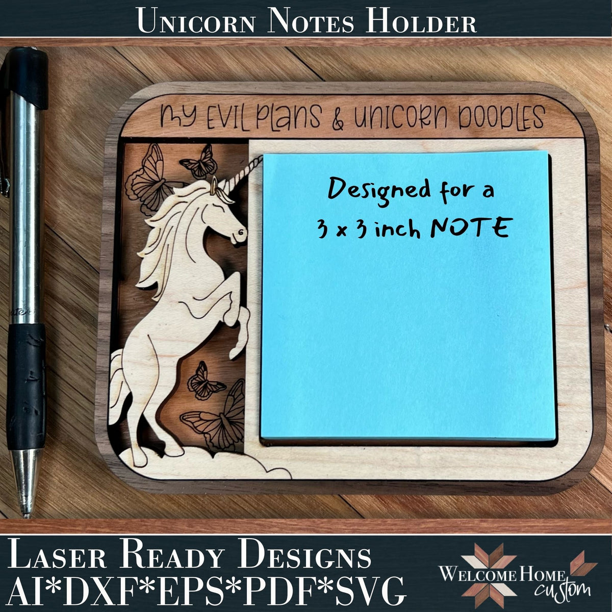 Unicorn Notes Holder - Laser ready design – Welcome Home Custom