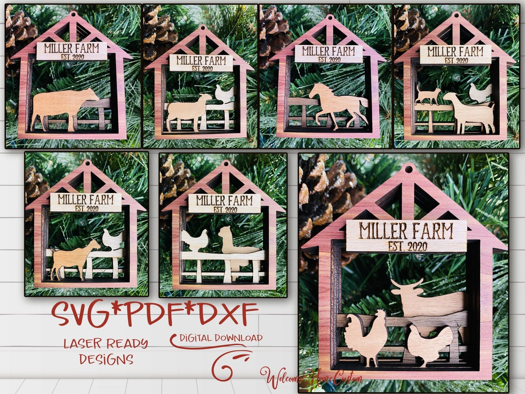 Barn Animal SVG PDF DXF laser cut file bundle - Pig, Goat, Chicken, Ro ...