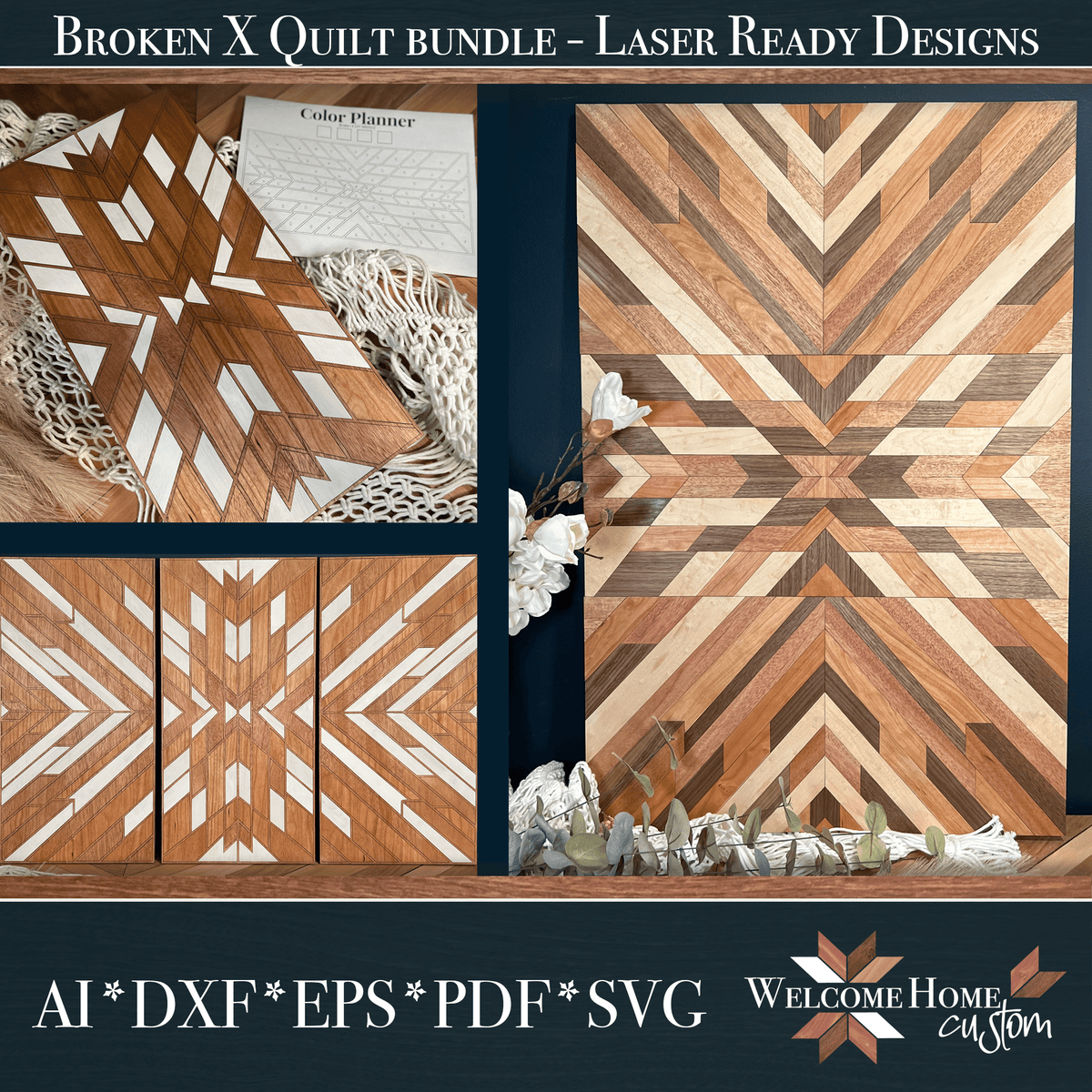 Broken X Quilt Bundle with 3 Part DIY option laser cut digital file ...